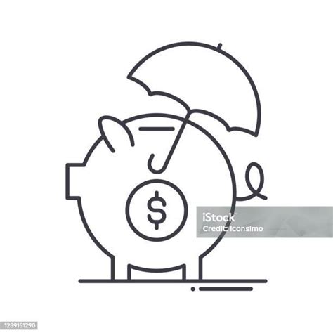 돈 보호 아이콘 선형 격리 된 일러스트레이션 얇은 줄 벡터 웹 디자인 기호 흰색 배경에 편집 가능한 스트로크와 개요 개념 기호 돼지 저금통에 대한 스톡 벡터 아트 및 기타