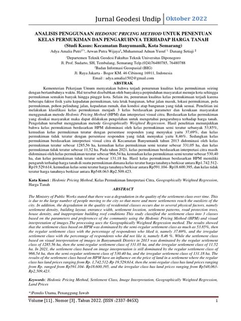 Analisis Penggunaan Hedonic Pricing Method Untuk Penentuan Kelas Permukiman Dan Pengaruhnya
