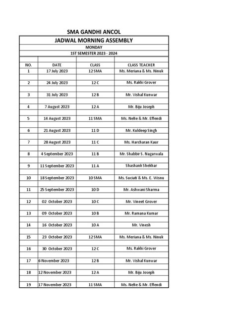 Morning Assembly Schedule Pdf