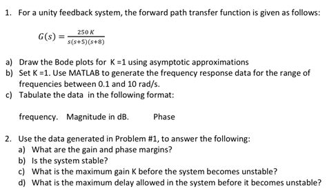 Solved For A Unity Feedback System The Forward Path Chegg