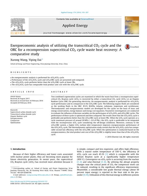 Pdf Exergoeconomic Analysis Of Utilizing The Transcritical Co2 Cycle And The Orc For A