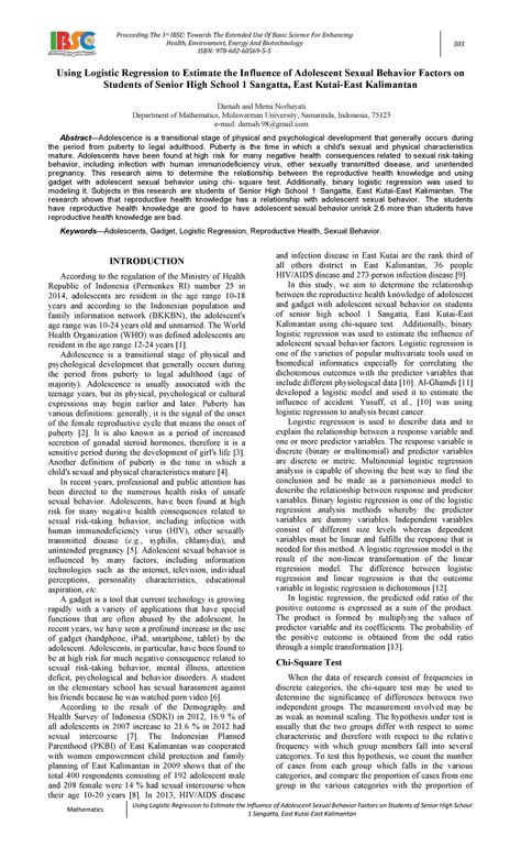 Using Logistic Regression To Estimate The Influence Of Adolescent
