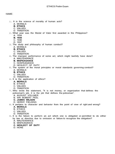 Ethics Prelim Exam Pdf Morality Love