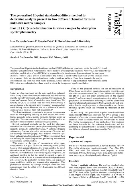 Pdf The Generalized H Point Standard Additions Method To Determine Analytes Present In Two