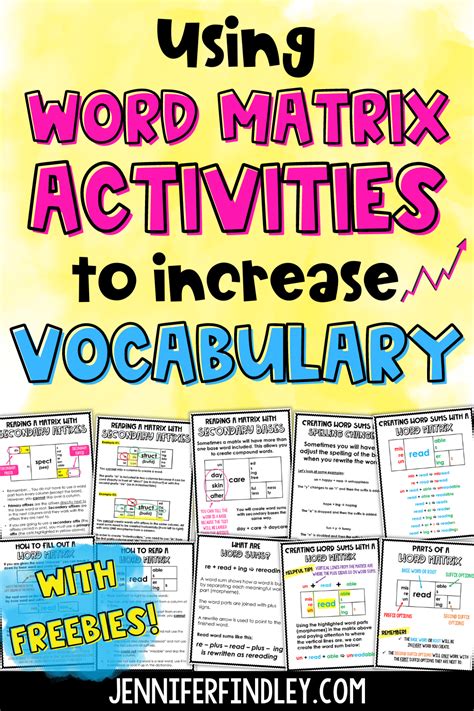 Using Word Matrix Activities To Increase Vocabulary Free Posters