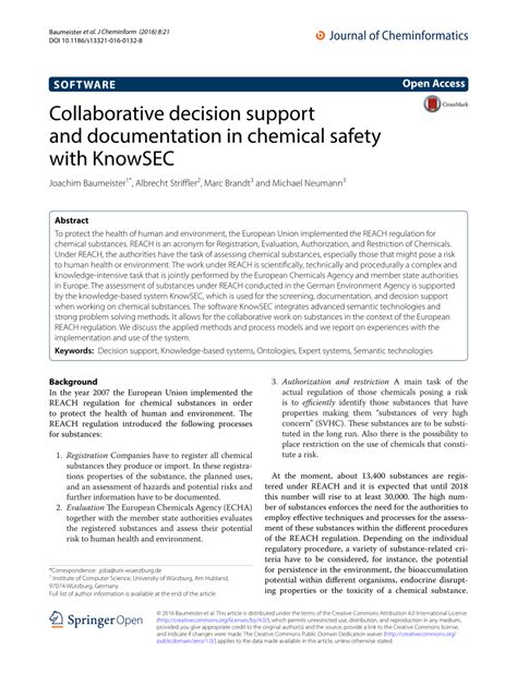 Pdf Collaborative Decision Support And Documentation In Chemical Safety With Knowsec