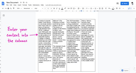 How To Make Four Columns In Google Docs Or More