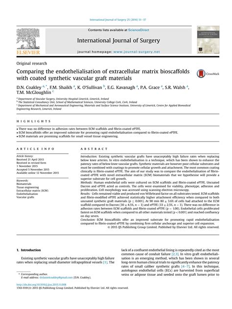 Solution Comparing The Endothelialisation Of Extracellular Matrix Bioscaffolds With Coated
