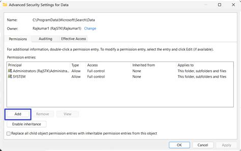 fix incorrect permissions on windows search directories