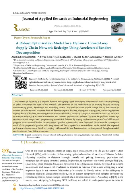 Pdf A Robust Optimization Model For A Dynamic Closed Loop Supply