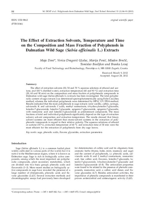 Pdf The Effect Of Extraction Solvents Temperature And Time On The Composition And Mass