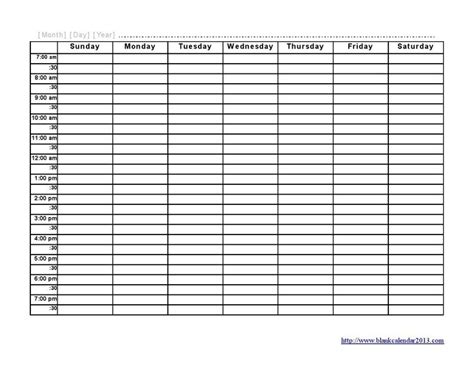 Weekly Calendar Template With Time Slots