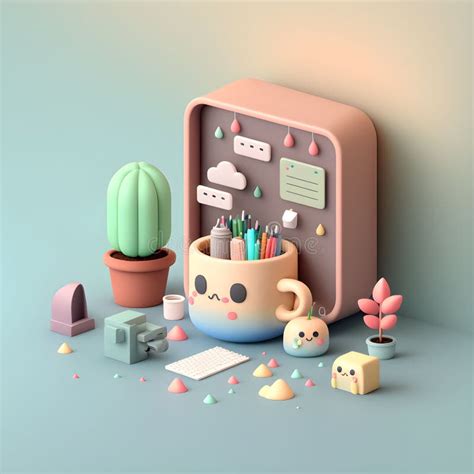 Cute Isometric Office Desk Stock Illustration Illustration Of Flower