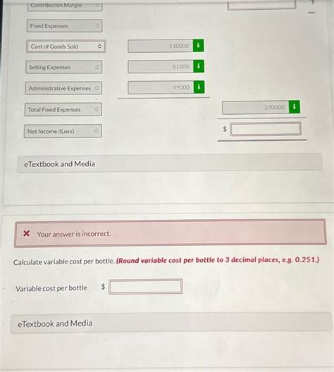 Solved Calculate Variable Cost Per Bottle Round Variable