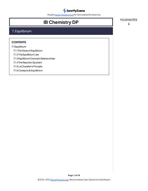 Equilibirium Topic Chem Page 1 Of 18 Ib Chemistry Dp 7 Equilibrium