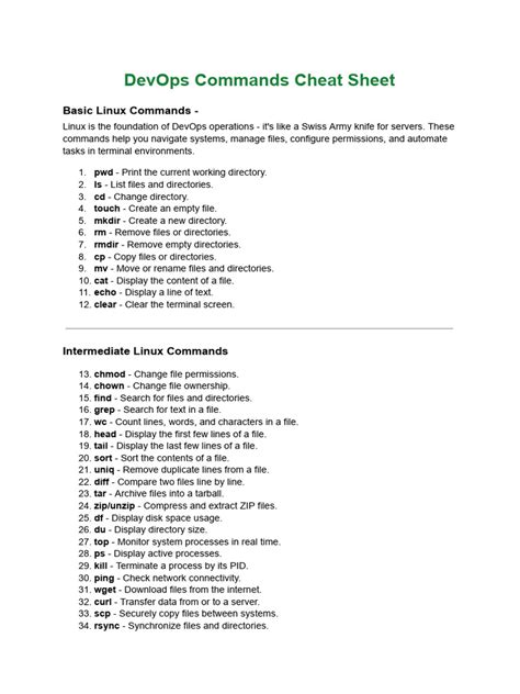 Devops Commands Sheet Pdf File System Computer File