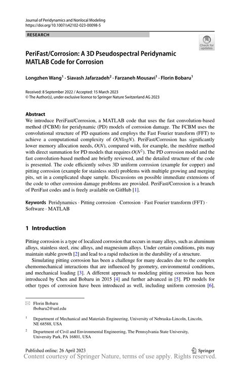 Perifastcorrosion A 3d Pseudospectral Peridynamic Matlab Code For
