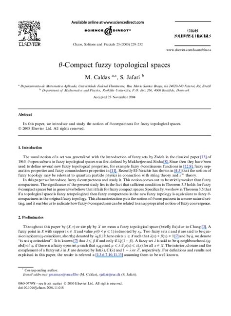 Pdf θ Compact Fuzzy Topological Spaces