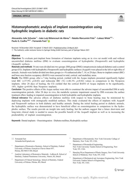 Histomorphometric Analysis Of Implant Osseointegration Using