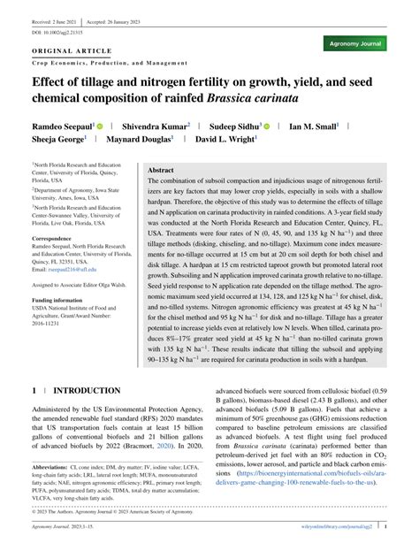 Pdf Effect Of Tillage And Nitrogen Fertility On Growth Yield And Seed Chemical Composition