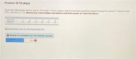 solved problem 12 13 algo given the data shown below use