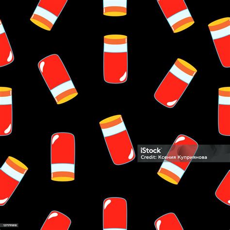 검은 색 배경에 빨간 마법 물약 병과 원활한 패턴 만화 스타일 동화 음료 약국 및 화학 화장품과 스킨 케어 의학 및 건강 관리 포장 설계용 건강관리와 의술에 대한 스톡 벡터