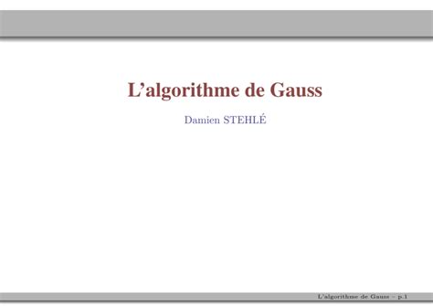 L`algorithme De Gauss