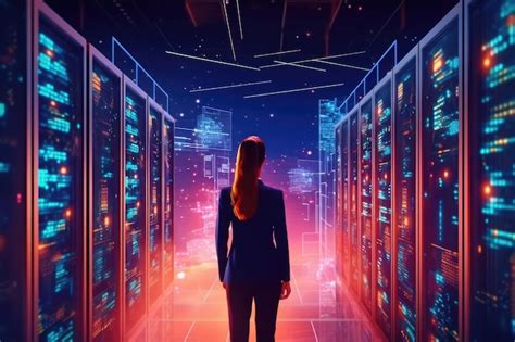 Premium Photo Big Data Center Female Chief Technology Officer Activates Servers Information