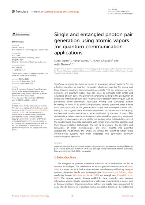 Pdf Single And Entangled Photon Pair Generation Using Atomic Vapors For Quantum Communication