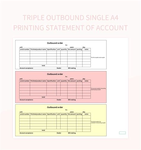 Triple Outbound Single A4 Printing Statement Of Account Excel Template
