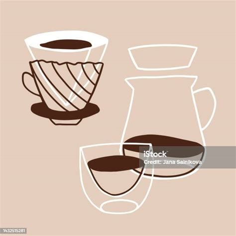 벡터 손으로 그린 필터 커피 일러스트레이션 대체 준비 방법 갈색에 대한 스톡 벡터 아트 및 기타 이미지 갈색 검은색 도예 Istock