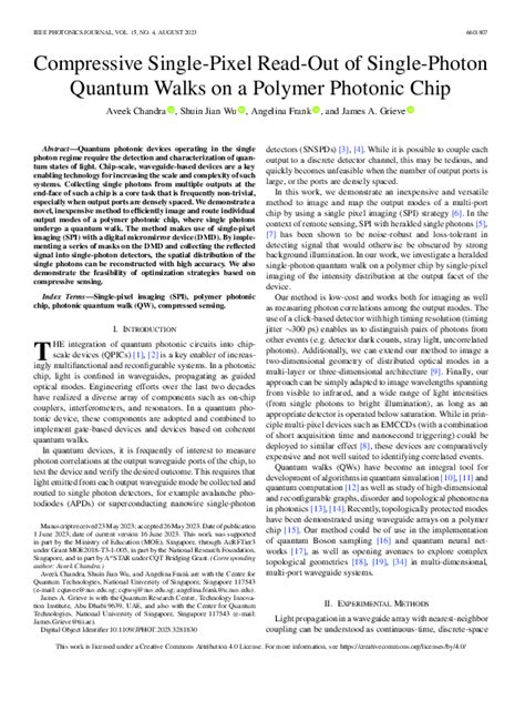 Pdf Compressive Single Pixel Read Out Of Single Photon Quantum Walks On A Polymer Photonic