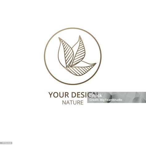 열대 식물 은 로고 템플릿을 떠난다 선형 스타일의 추상 라운드 엠블럼 꽃 생태 개념 꽃 가게 스파 화장품 건강 천연 제품 요가의 디자인을위한 평면 벡터 배지 그림 꽃집에