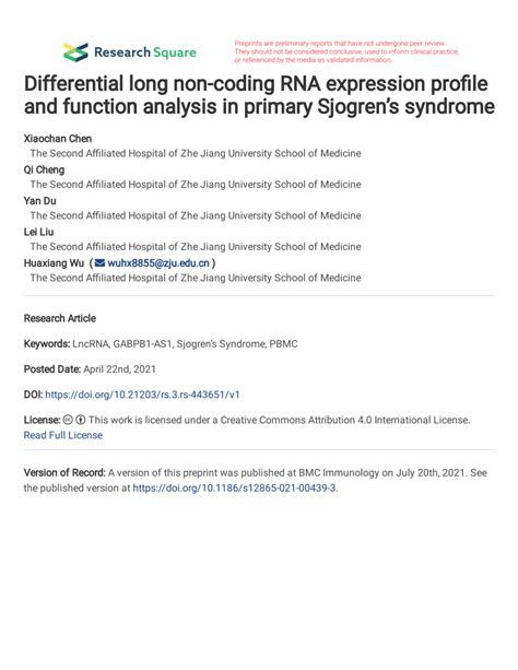pdf differential long non coding rna expression profile and function