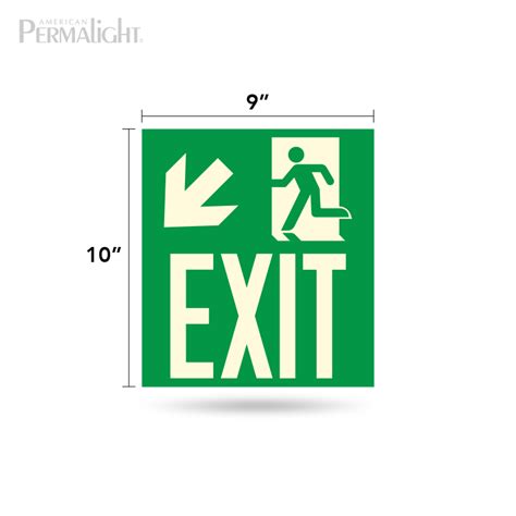 Photoluminescent Combined Signage Arrow Left Down Man Running EXIT Aluminum 10 In X 9 In