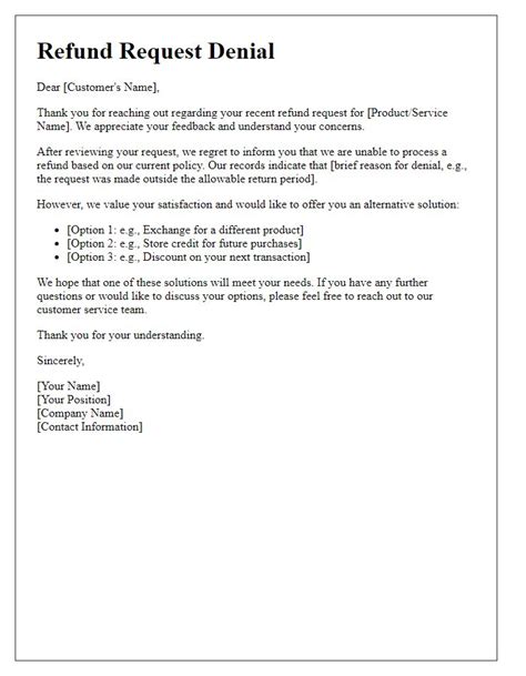 Letter Template For Denying A Refund Request Free Samples In PDF Letterin