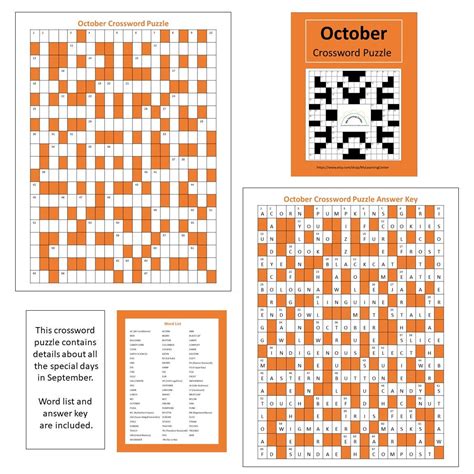 October Crossword Puzzle Digital Download Etsy