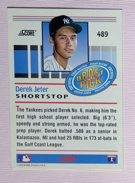 Carta Rookie Derek Jeter 1993 Punteggio Draft Scegli 489 New York