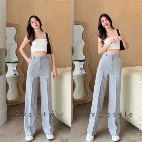 รุ่นแนะนำกางเกงขากระบอกเอวสูง รุ่นหูเข็มขัด ผ้าโควี่ เก็บทรงเป๊ะ ใส่แล้วดูสูง ทรงสวยมากๆ