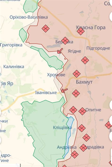 У ЗСУ розповіли про бойові дії у районі Бахмута та Кліщіївки карта