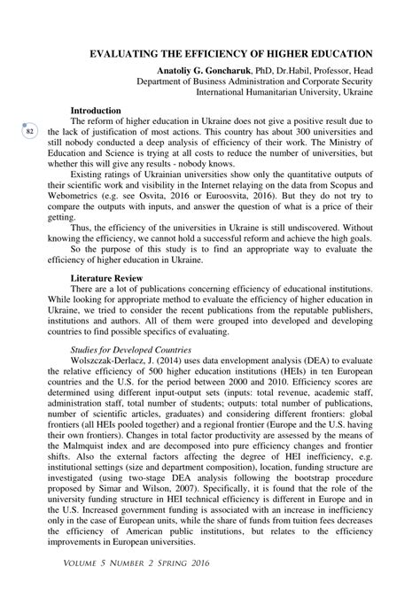 Pdf Evaluating The Efficiency Of Higher Education