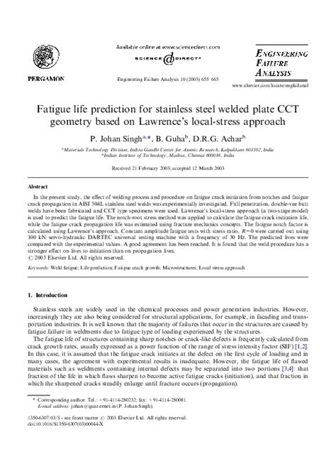 Pdf Fatigue Life Prediction For Stainless Steel Welded Plate Cct Geometry Based On Lawrences