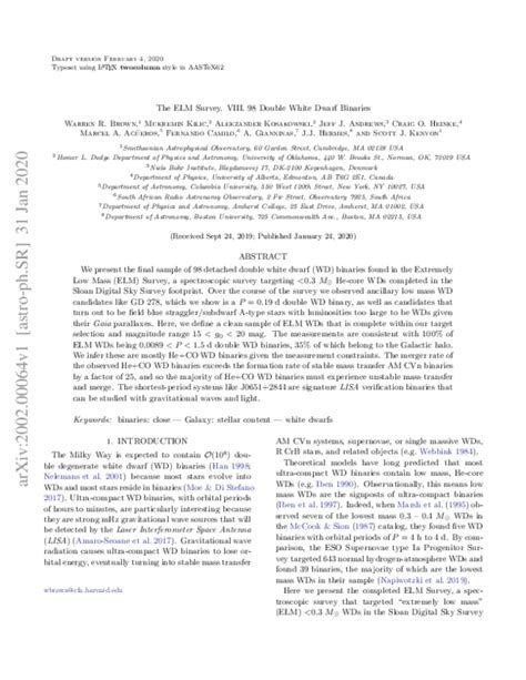 Pdf The Elm Survey Viii Ninety Eight Double White Dwarf Binaries