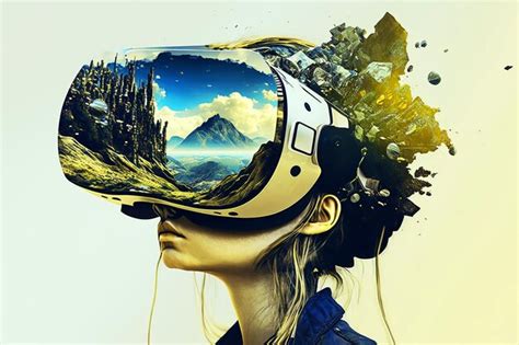 premium photo a beautiful woman in a virtual reality helmet scrolls