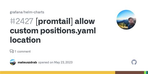 Promtail Allow Custom Positionsyaml Location · Issue 2427 · Grafanahelm Charts · Github