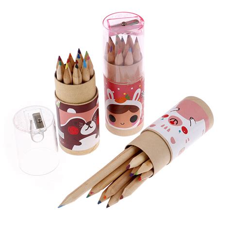 12 개몫 Sharpeners와 귀여운 곰 색연필 Kawaii 수채화 파스텔 연필 드로잉 편지지 학교 용품 87cm 펜 연필 And 쓰기 공급
