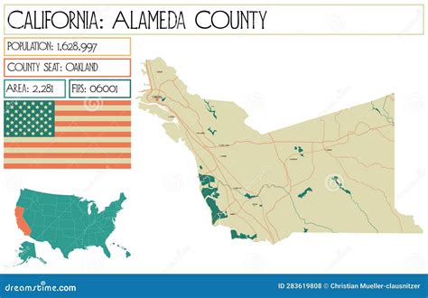 Map Of Alameda County In California Usa Stock Vector Illustration