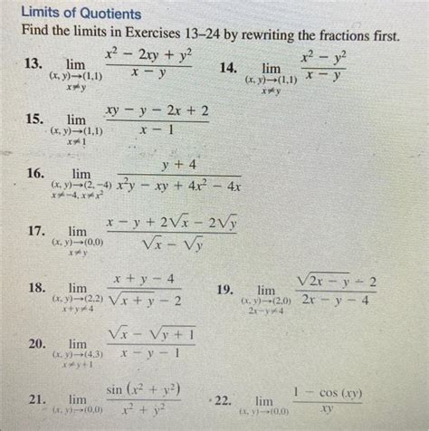 solved limits of quotients find the limits in exercises