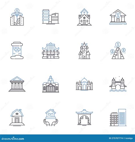 Asset Investment Line Icons Collection Portfolio Returns Stocks Bonds Real Estate