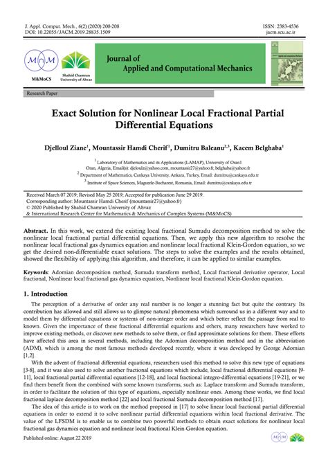 PDF Exact Solution For Nonlinear Local Fractional Partial Differential Equations